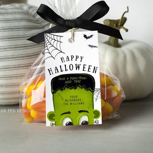 Editable Halloween Treat Tag, Frankenstein Tag, Instant Download, Corjl ...