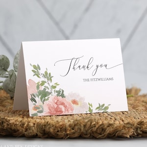 Folded Thank You Card, EDITABLE Pink Floral Thank You, Printable Card ...