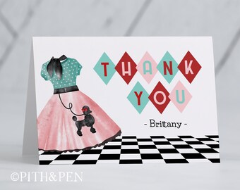 50's Sock Hop Thank You Card, Printable Card, Instant Download, Corjl ...