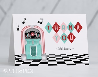 50's Sock Hop Thank You Card, Printable Card, Instant Download, Corjl ...