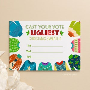 Ugliest Christmas Sweater Voting Card, Tacky Sweater Ballot, Holiday ...
