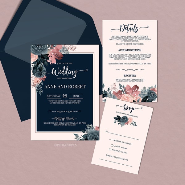 Mauve Wedding Invitation - Etsy
