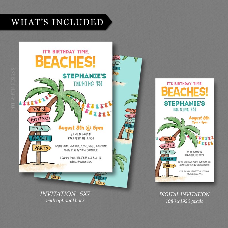 Beach Birthday Invitation | Pool Party | Beach Please | Printable and ...