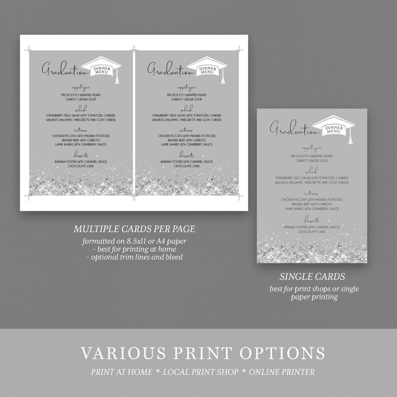 Silver Glitter Graduation Dinner Menu Printable Dinner Menu - Etsy