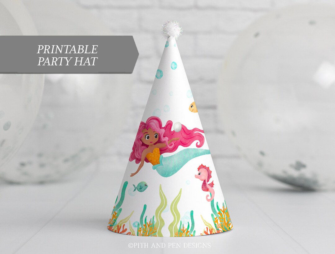 Mermaid Party Hat, Pool Party Birthday, Printable Party Decor, #064 ...