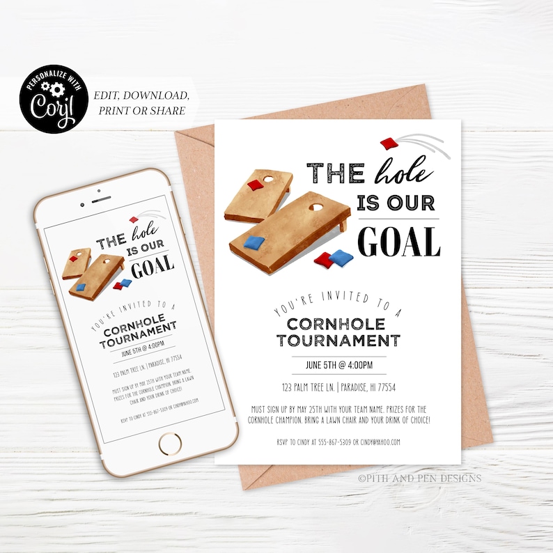 Cornhole Party Invitation | the Hole is Our Goal | Printable and ...