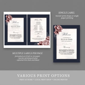 Mauve Wedding Program Template, 5x7 Watercolor Program Fan, Instant Download, Editable Text ...