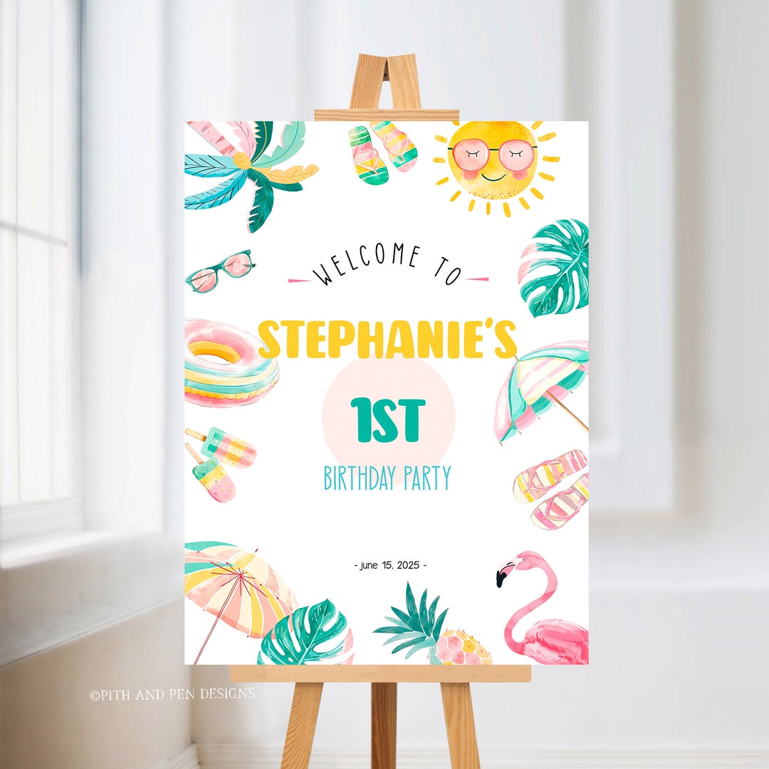 Beach Birthday Party Sign, Printable Welcome Sign, Corjl #086-14WS - Etsy