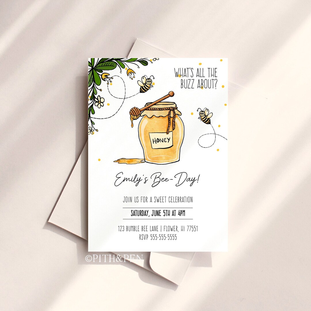 Editable Honey Bee Birthday Party Invitation, DIY Printable Card ...