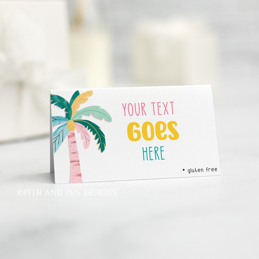 Beach Party Food Label, Palm Tree Printable, Instant Download, Corjl ...