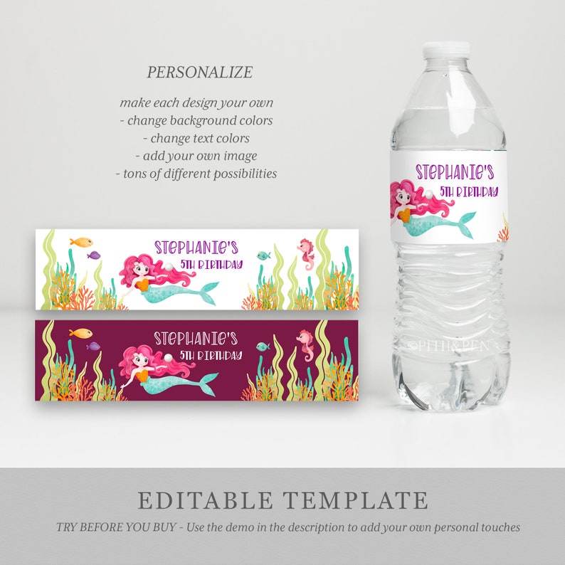 Mermaid Water Bottle Label PRINTABLE Birthday Party Favor - Etsy