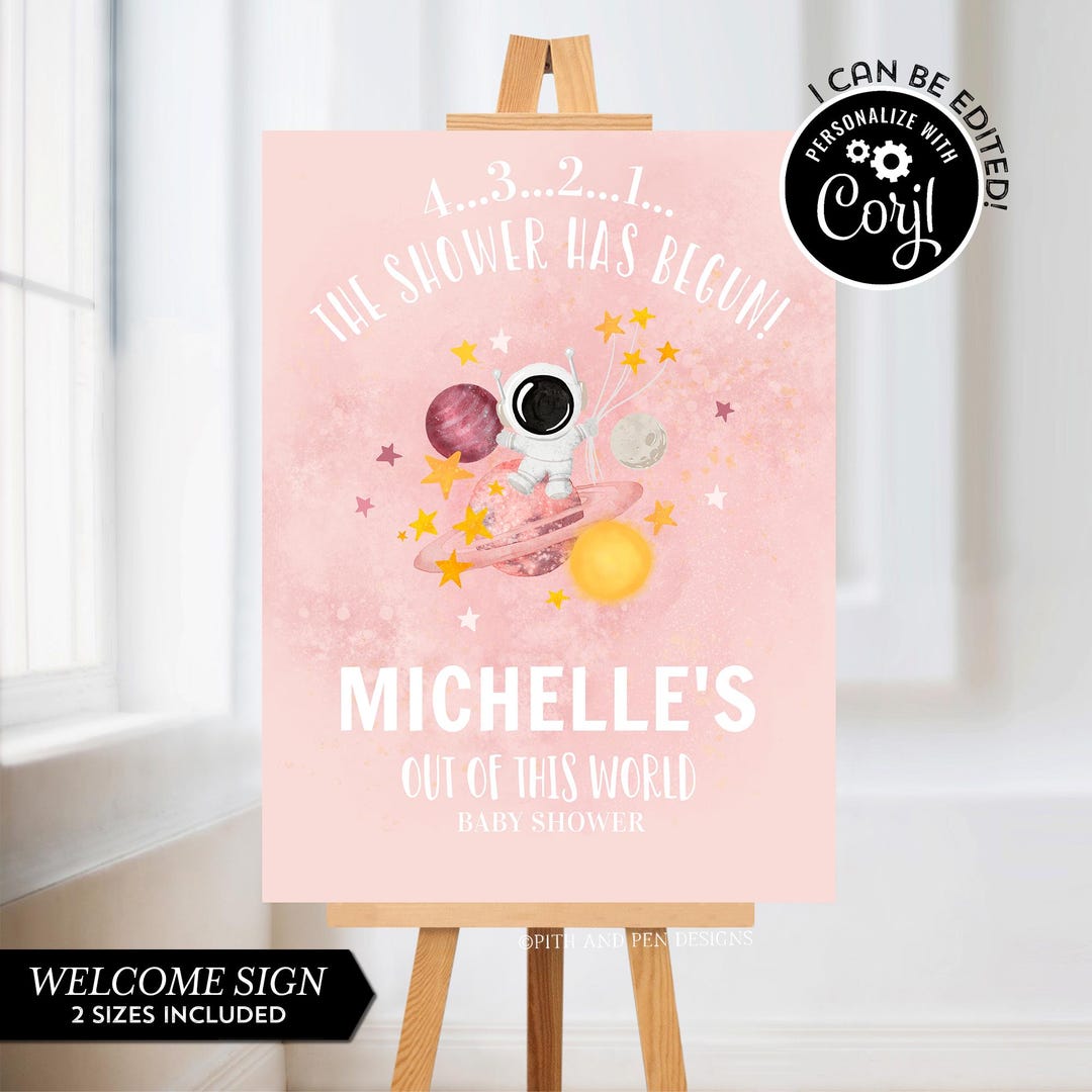 Space Baby Girl Shower Sign | Countdown Has Begun | Editable and ...