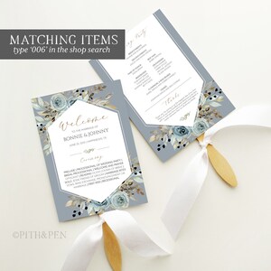 Blue Gray Wedding Program Template, 5x7 Blue Watercolor Program Fan ...