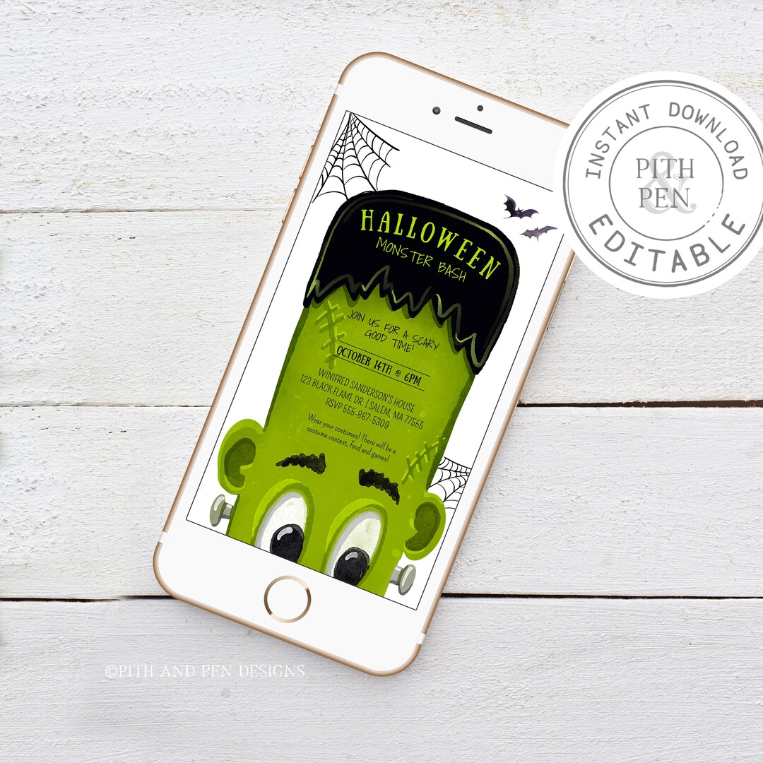 Editable Halloween Party Invitation, Monster Bash, Instant Download ...