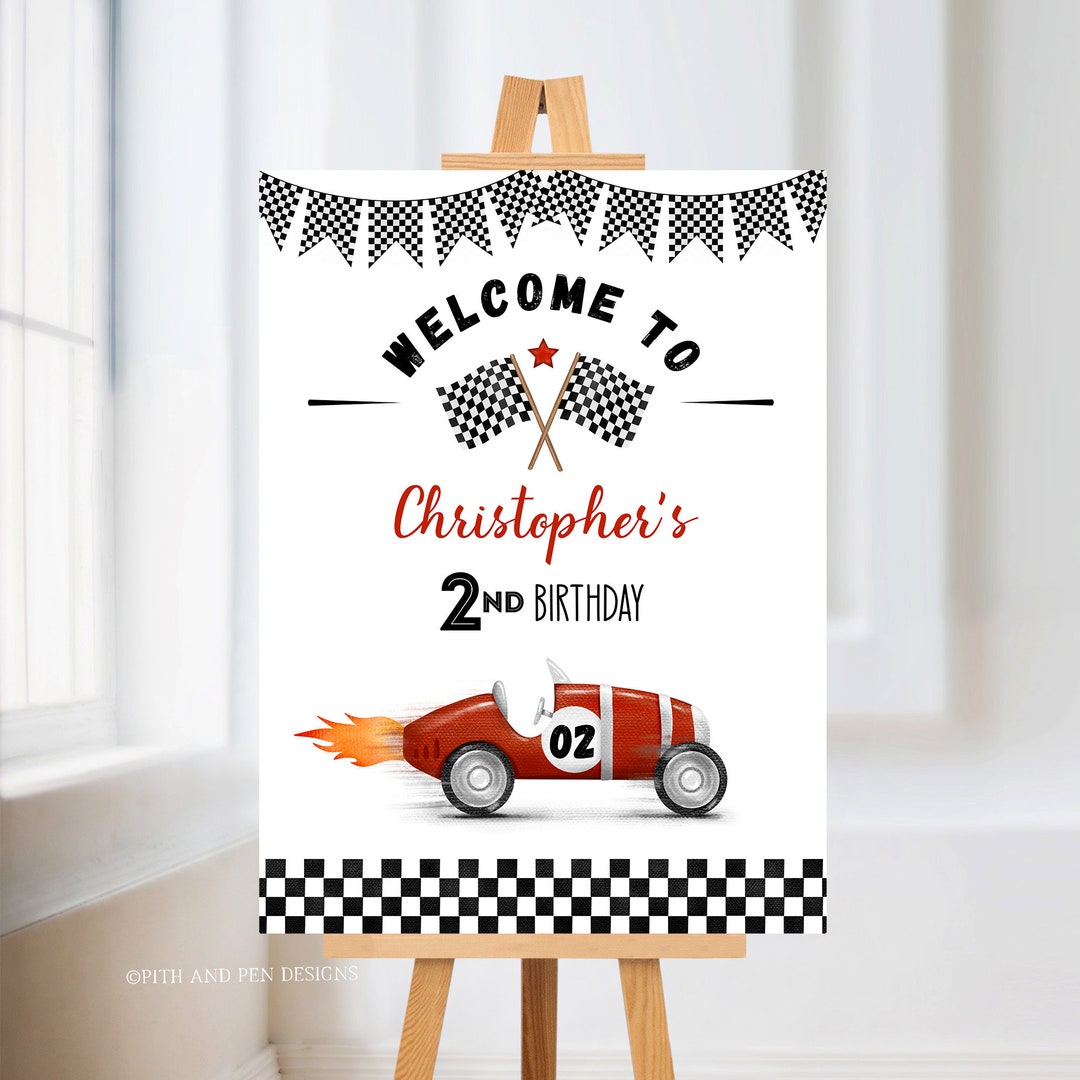 Race Car Birthday Sign, Printable Party Sign, Corjl #069-21WS - Etsy