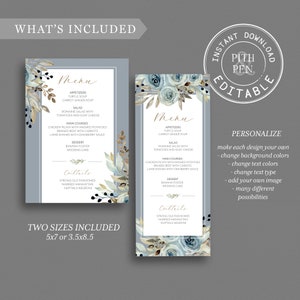 Blue and Gray Wedding Menu, Slate Blue Dinner Menu, Printable Event ...