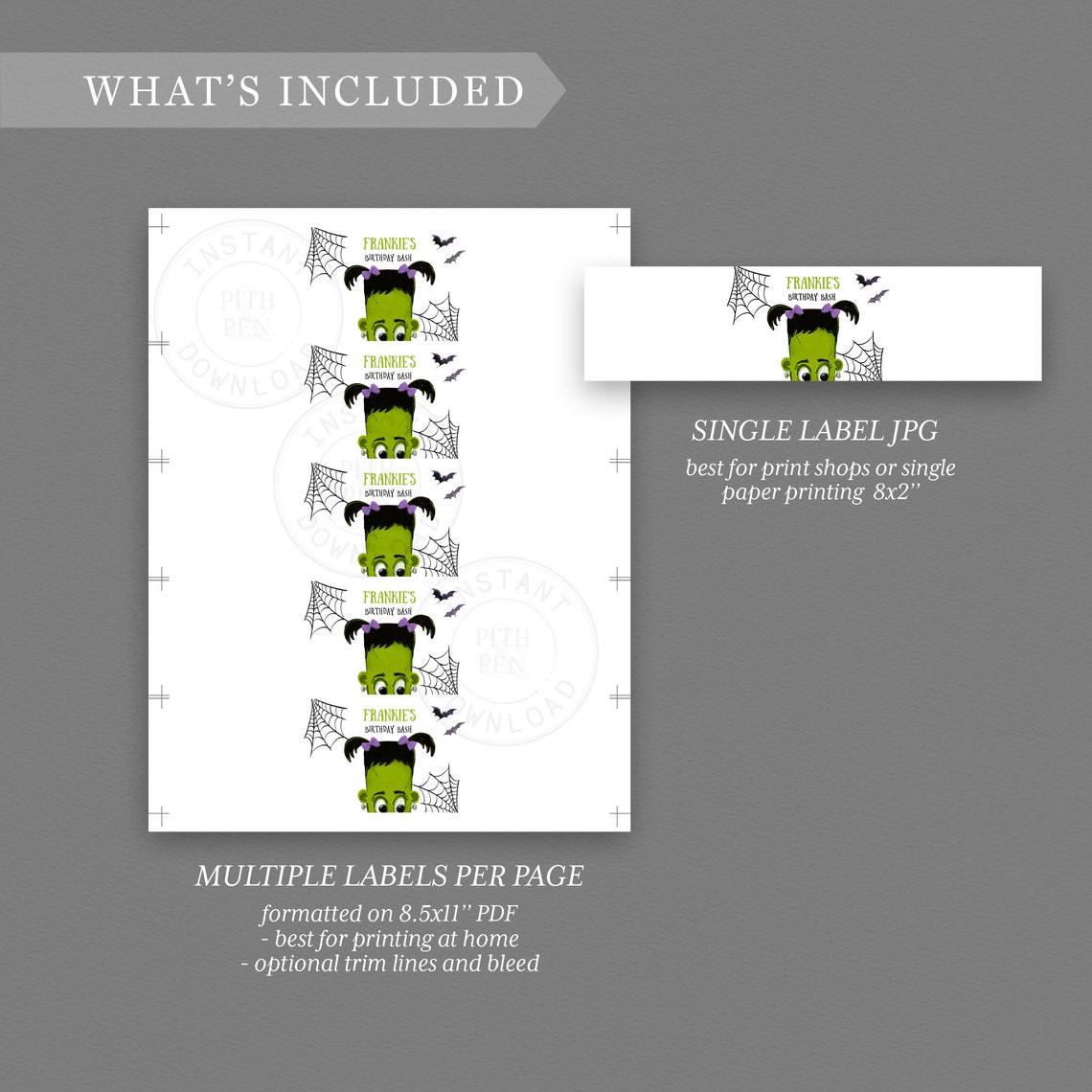 Frankenstein Halloween Water Bottle Label, PRINTABLE Birthday, Instant ...