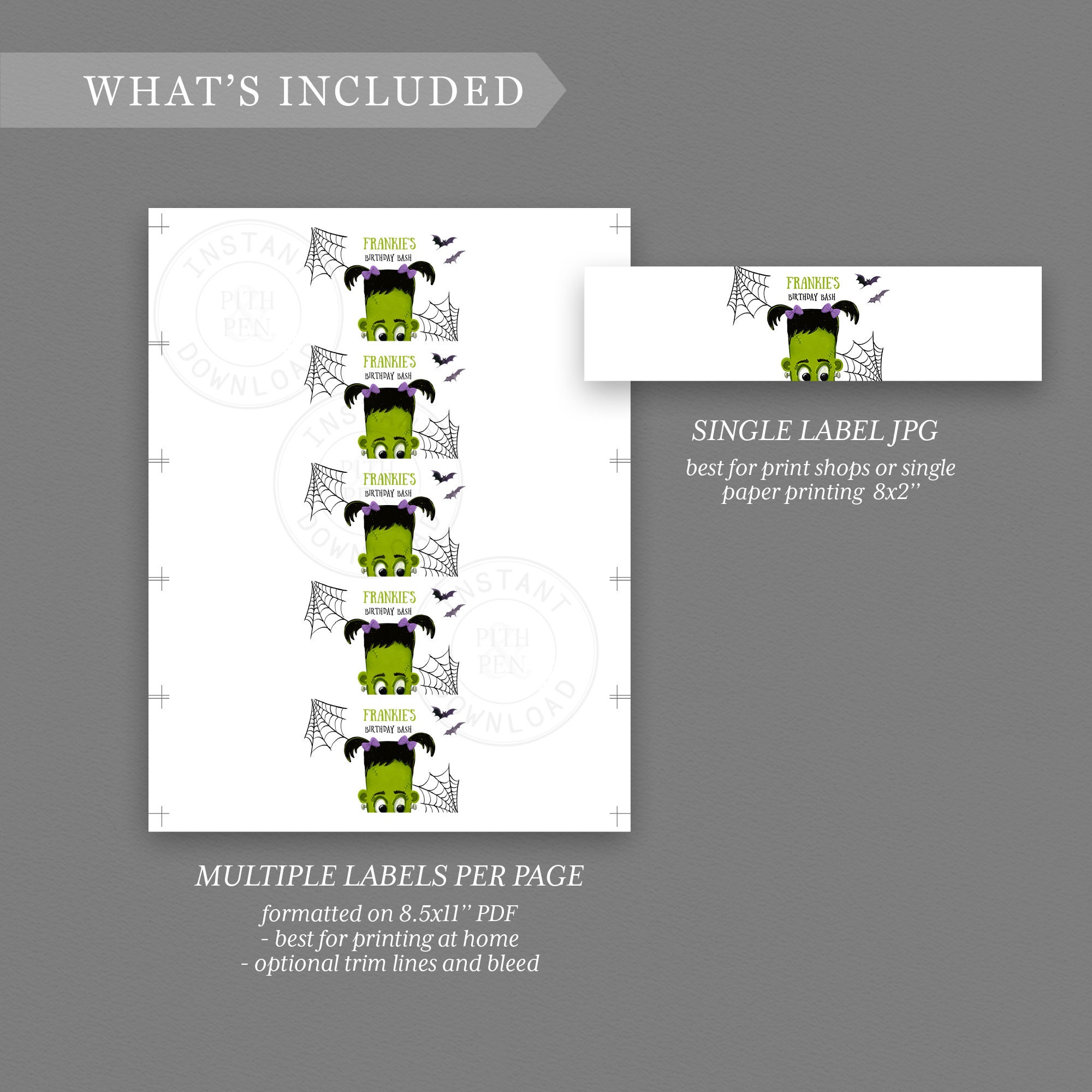 Frankenstein Halloween Water Bottle Label, PRINTABLE Birthday, Instant ...
