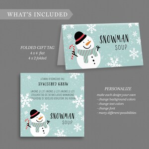Snowman Soup Folded Gift Tag, Hot Chocolate Holiday Gift Label, Holiday ...