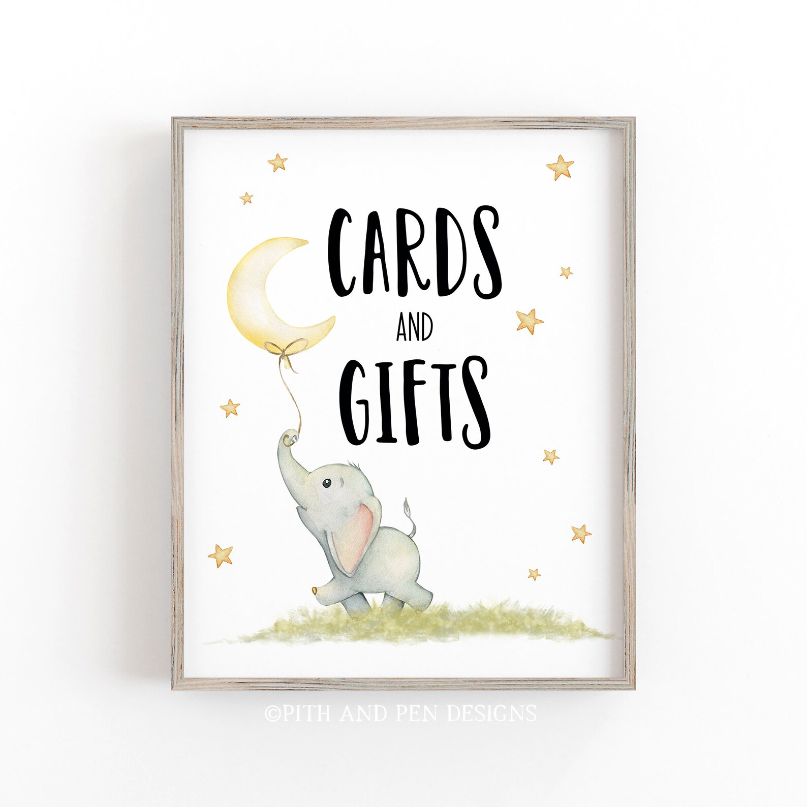 Elephant Cards and Gifts Sign, Birthday Party, Printable Decor, Instant ...
