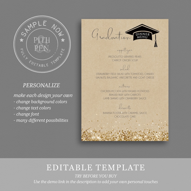 Graduation Dinner Menu Printable Dinner Menu Instant - Etsy