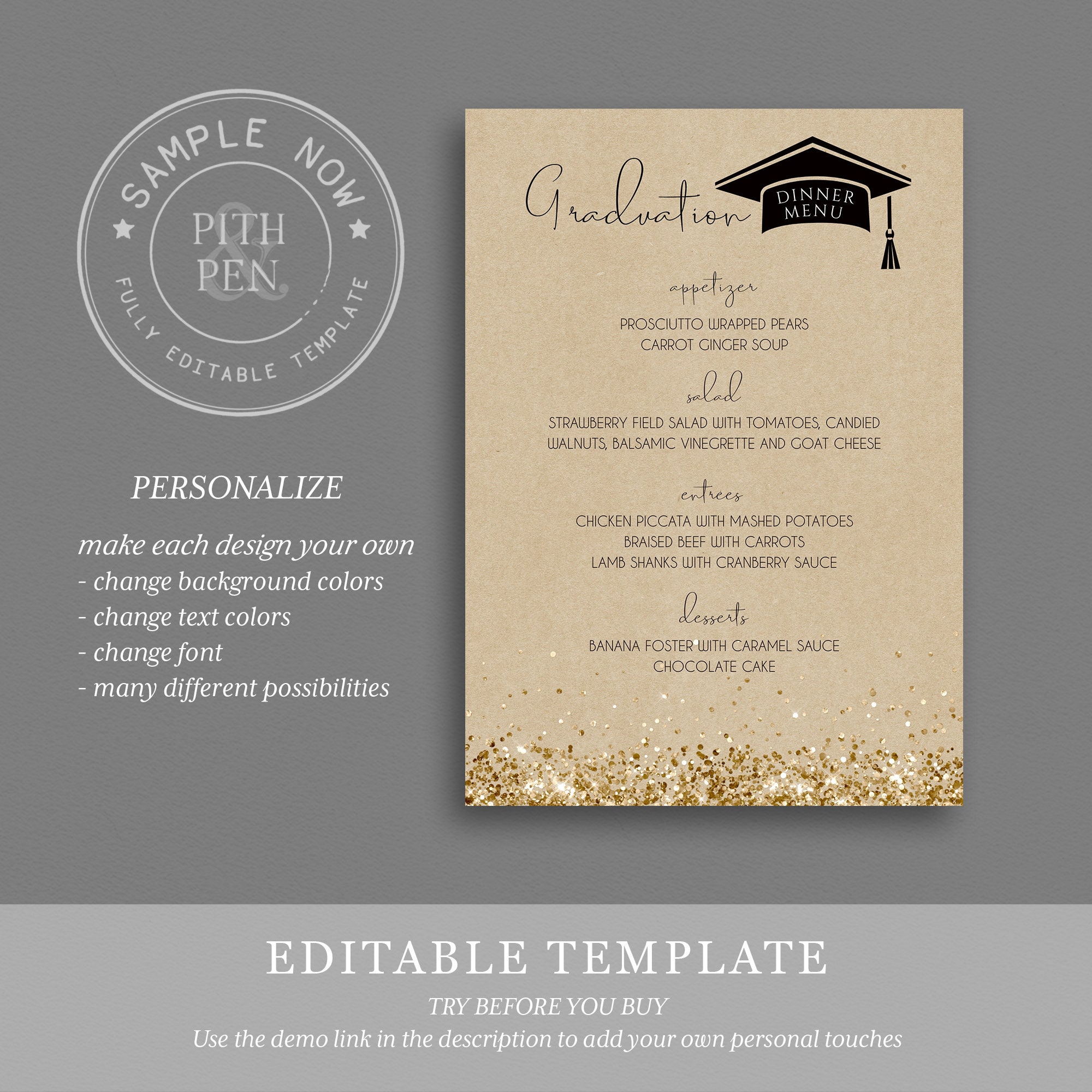 Graduation Dinner Menu Printable Dinner Menu Instant - Etsy
