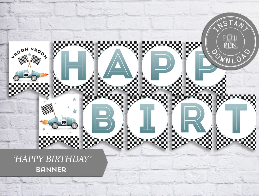 Race Car Happy Birthday Banner, Nascar Party, Instant Download, 069-07B ...