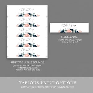 Navy and Pink Water Bottle Label Template, EDITABLE Water Bottle Label ...