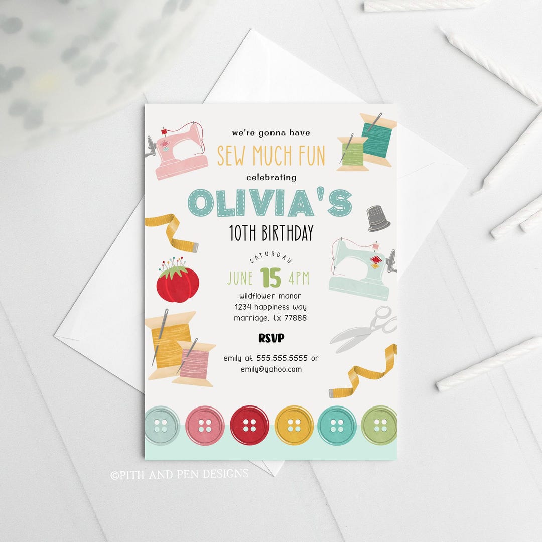Sewing Party Invitation | Printable Birthday | Corjl #089-06PI - Etsy