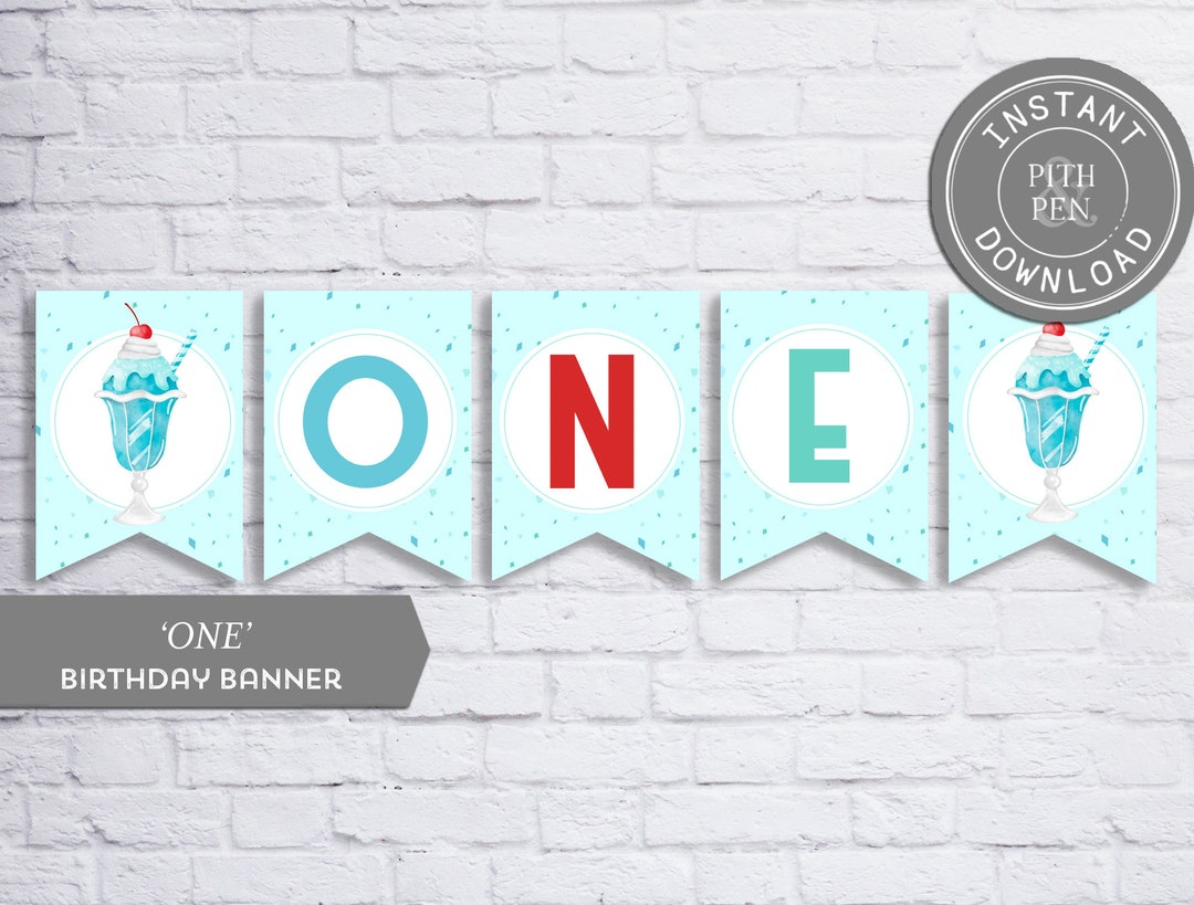 ONE High Chair Sign, Ice Cream Birthday Party Banner, Instant Download ...