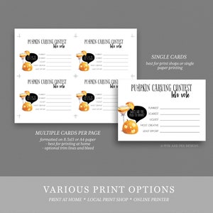 Pumpkin Carving Voting Card, Halloween Contest Ballot, Instant Download ...