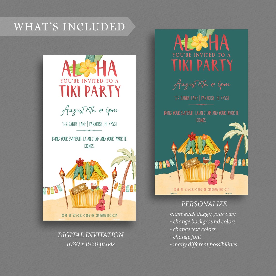 Digital Tiki Party Invitation Pool Party Summer Evite - Etsy