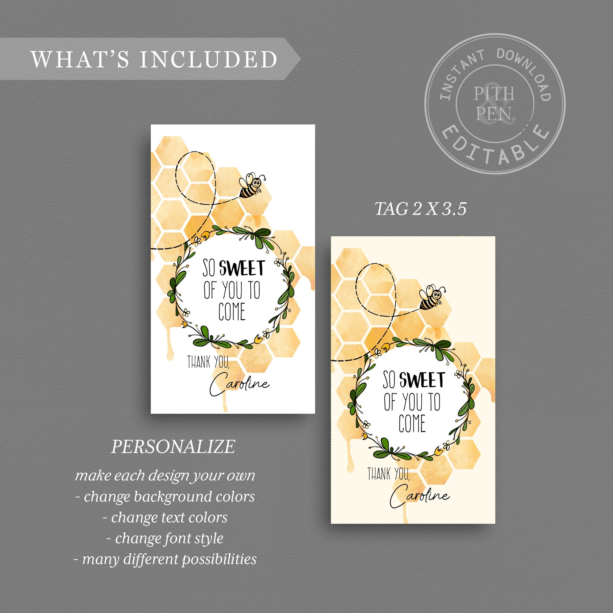 Honey Bee Thank You Gift Tag, EDITABLE Gift Tag, Instant Download ...