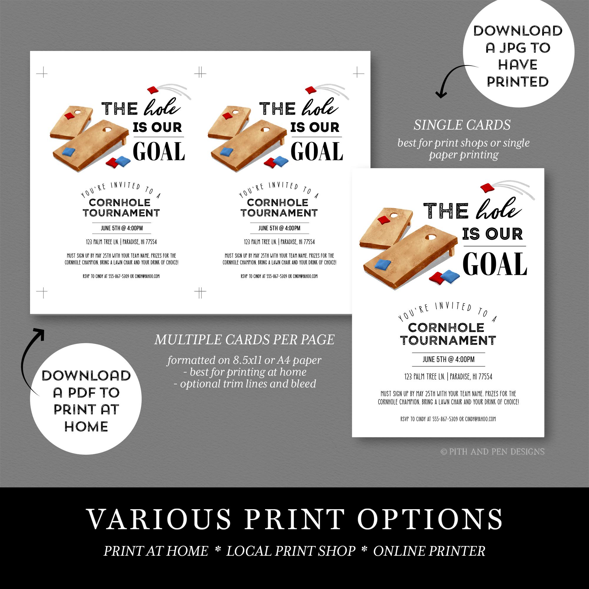 Cornhole Party Invitation | the Hole is Our Goal | Printable and ...