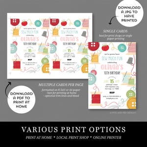 Sewing Party Invitation | Printable Birthday | Corjl #089-01PI - Etsy