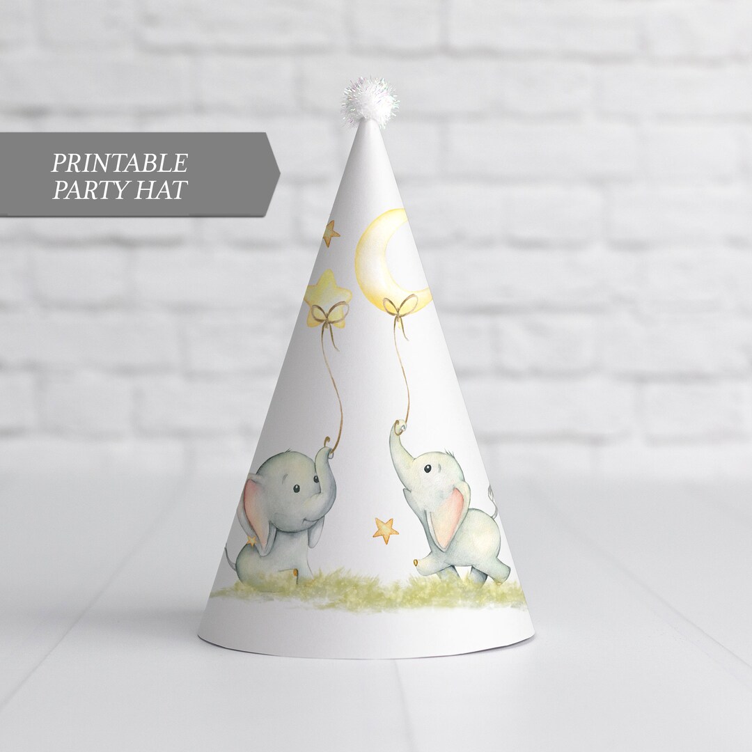 Elephant Party Hat, DIY Birthday Party, Printable Party Decor, #059 ...