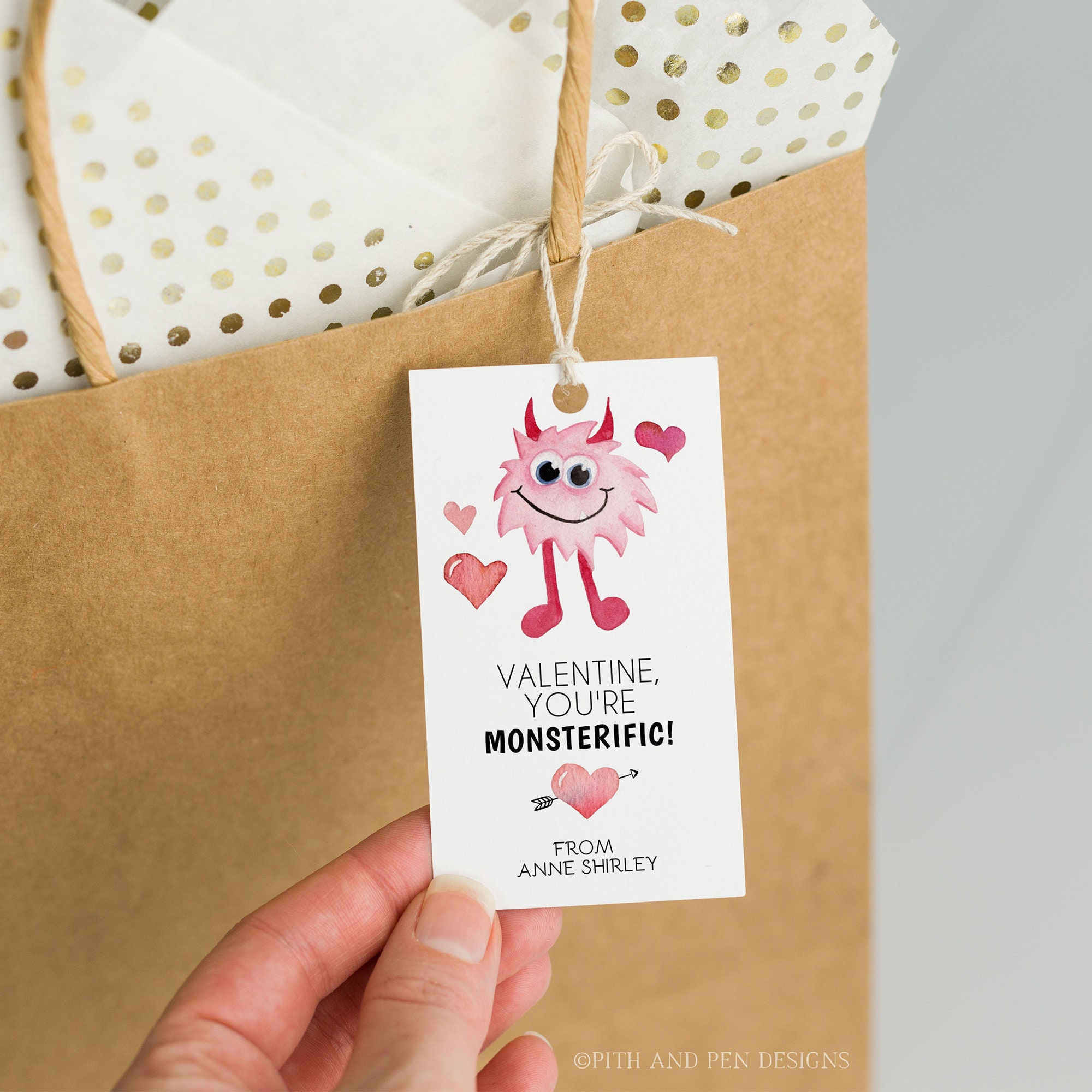 Valentine's Monster Gift Tag Editable Gift Tag Printable - Etsy
