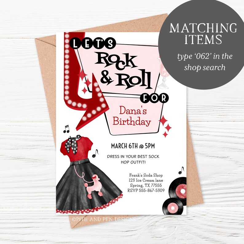 50's Sock-hop Birthday Party Invitation Printable Pink - Etsy