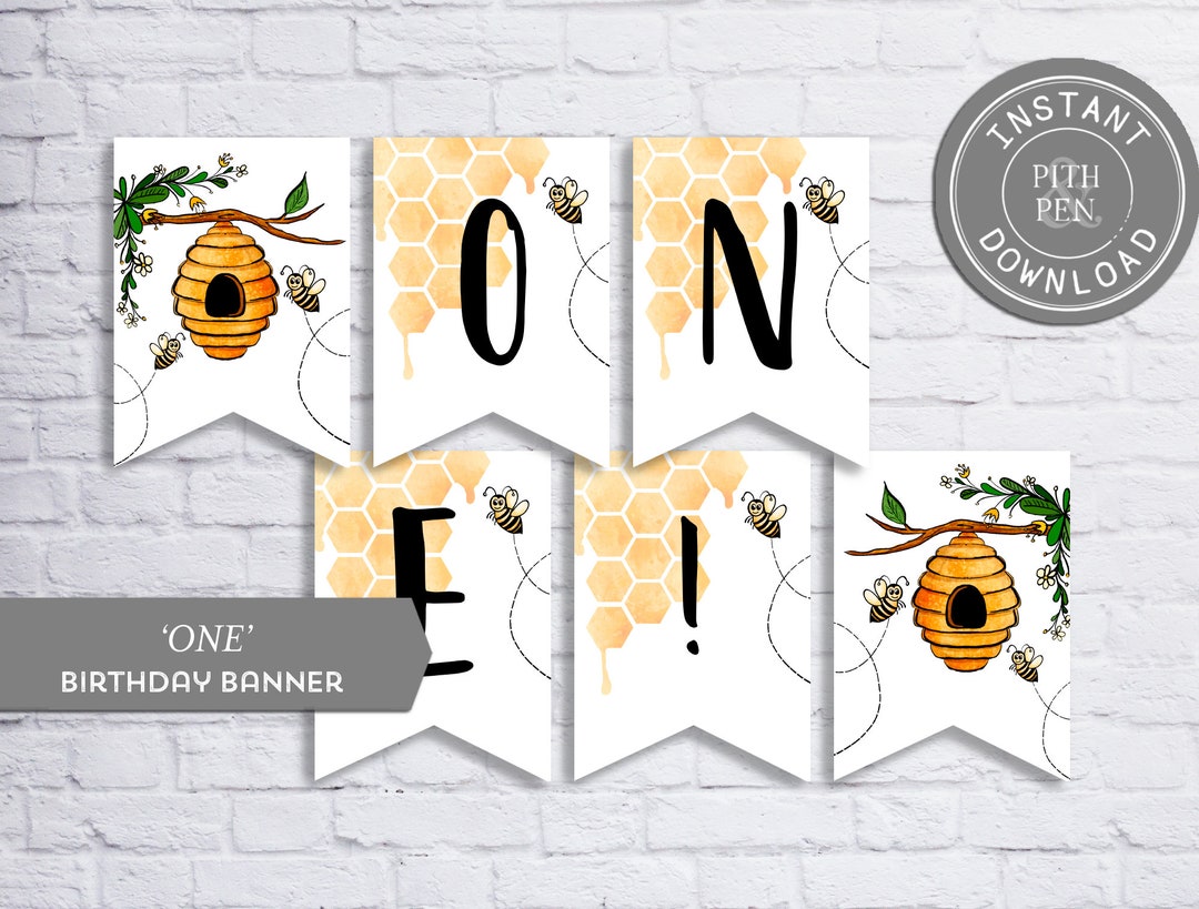 ONE High Chair Sign, Honey Bee Birthday Party Banner, Instant Download ...