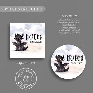 Dragon Party Gift Tag, Printable Party Favor Tag, Instant Download ...