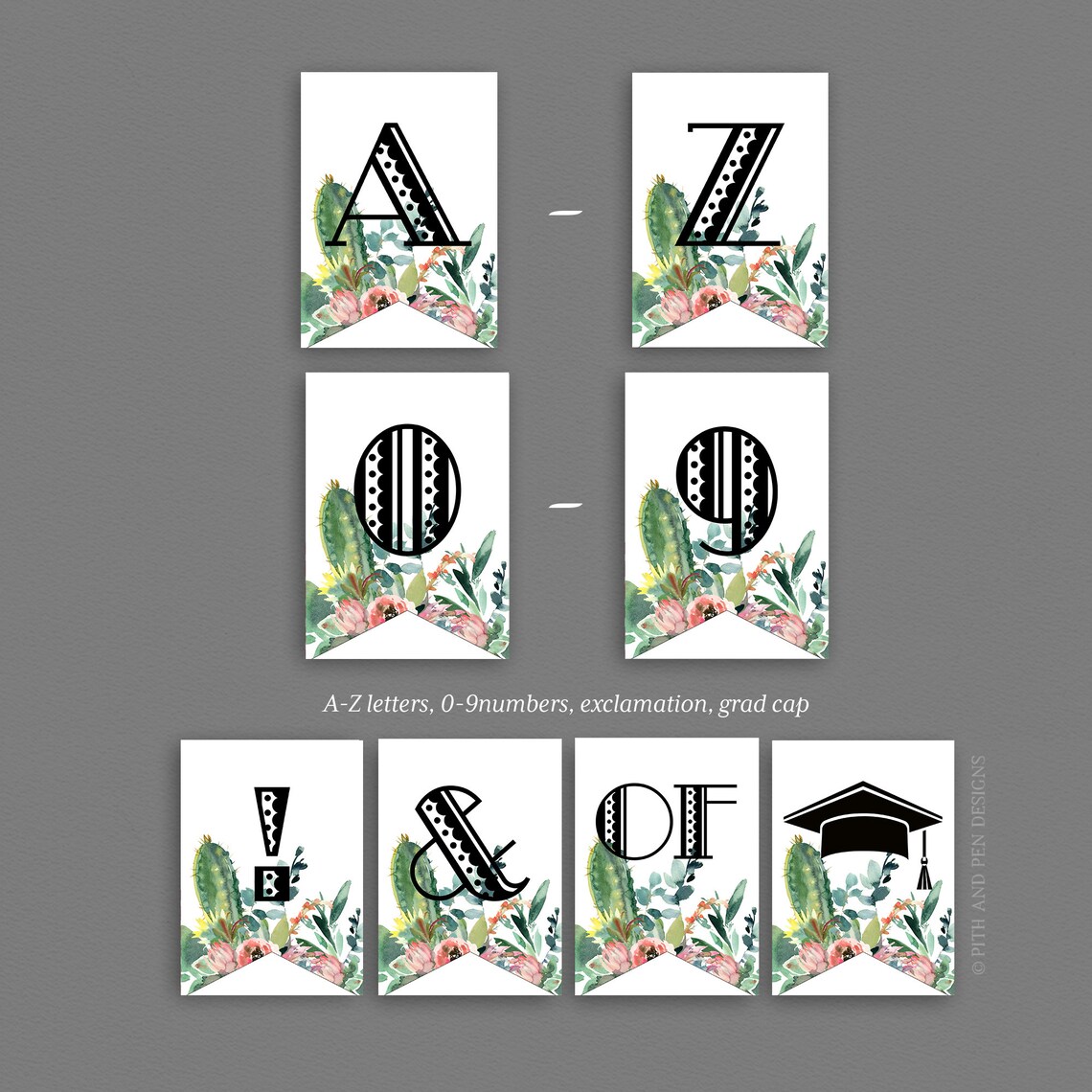 Fiesta Cactus Graduation Banner Alphabet A-Z Numbers & - Etsy