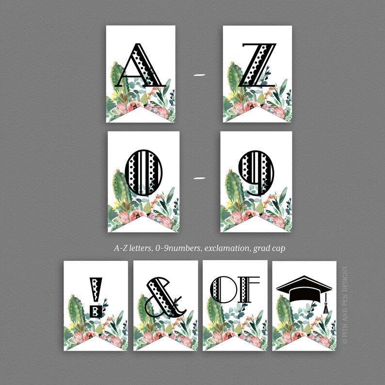 Fiesta Cactus Graduation Banner Alphabet A-Z Numbers & - Etsy