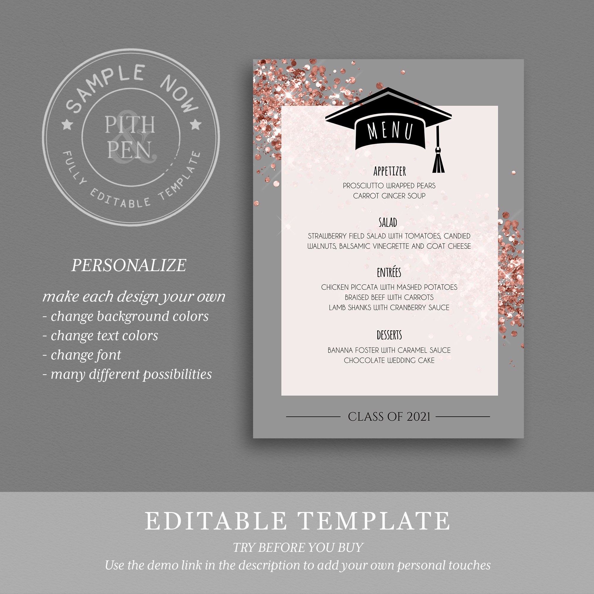 Graduation Dinner Menu Printable Dinner Menu Instant - Etsy