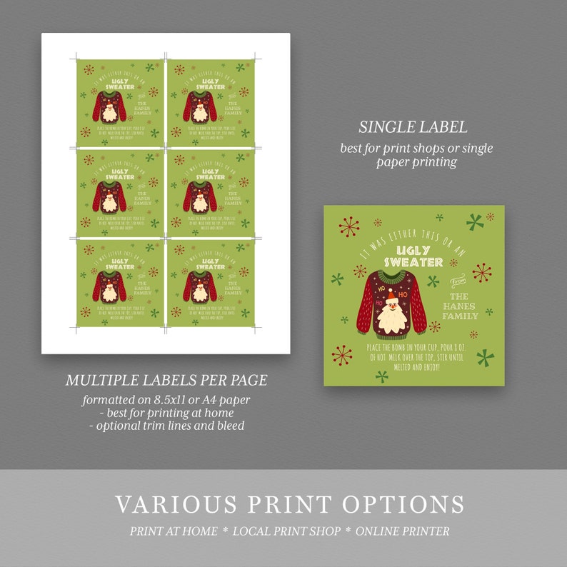 Ugly Sweater Hot Chocolate Bomb Gift Tag Holiday Gift Tag - Etsy