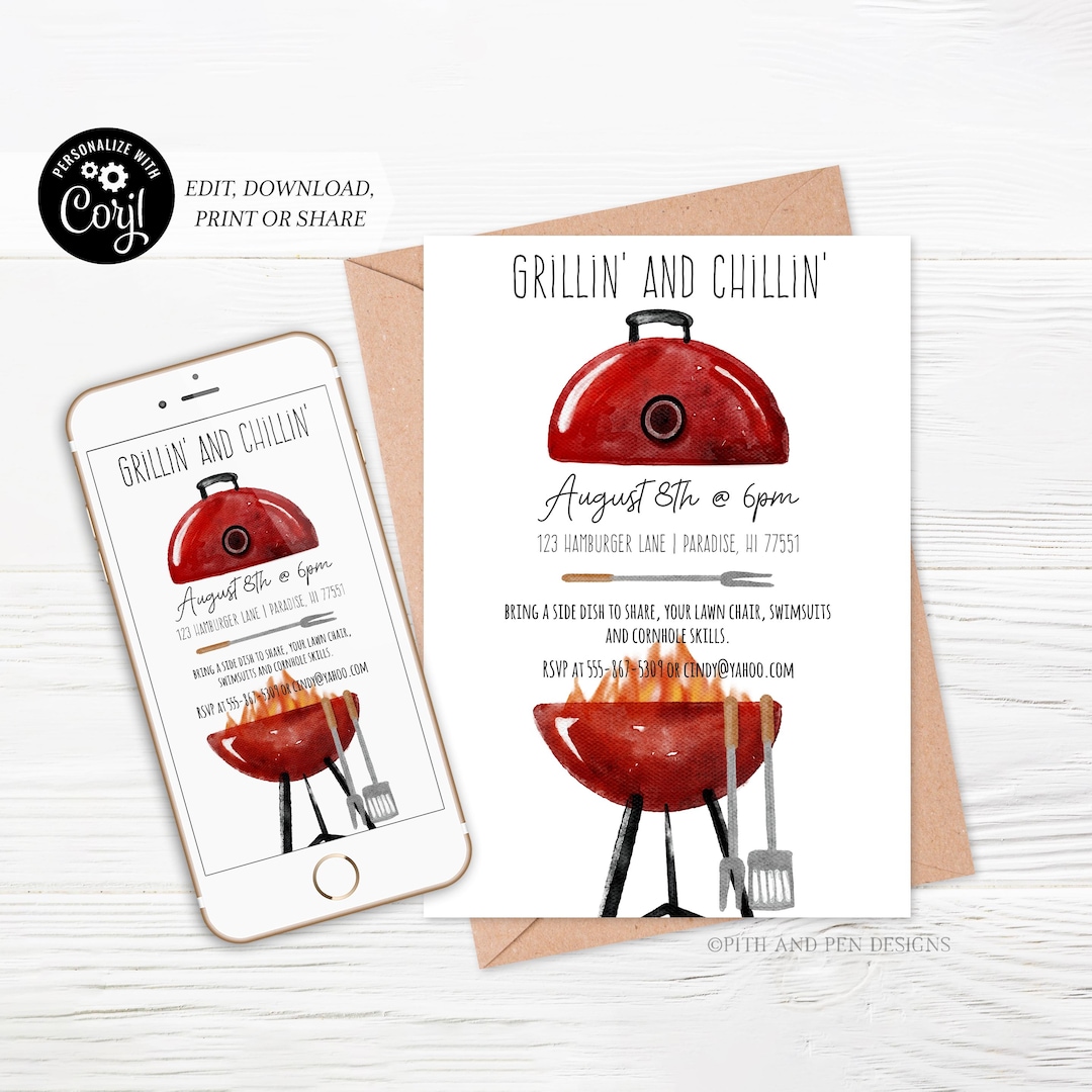 BBQ Party Invitation | Grill and Chill | Printable and Digital - Corjl ...