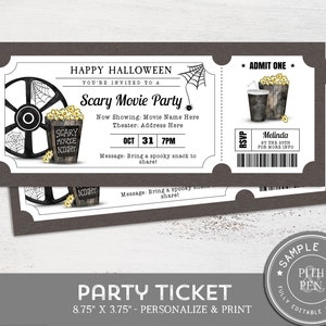 Scary Movie Night Ticket, Halloween Party Invitation, Instant Download ...