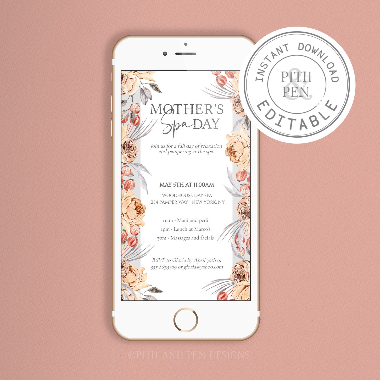 Digital Mother's Spa Day Invitation Mother's Day - Etsy