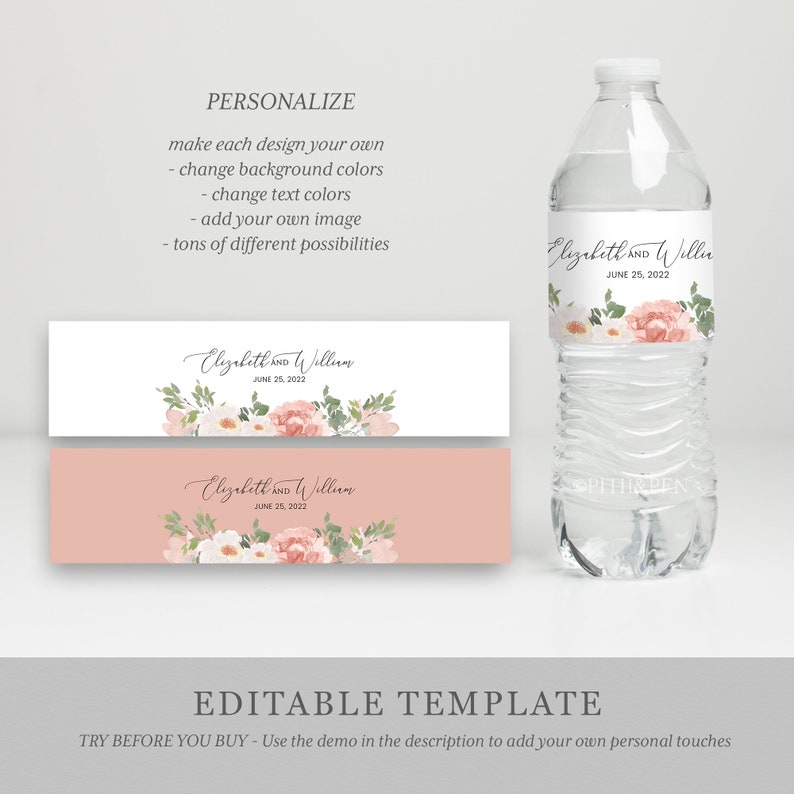 Pink Water Bottle Label Template EDITABLE Water Bottle Label | Etsy