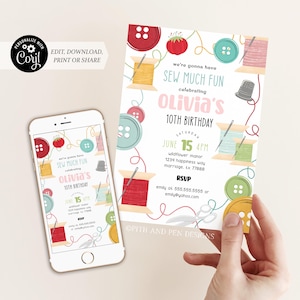 Sewing Party Invitation | Printable Birthday | Corjl #089-01PI - Etsy