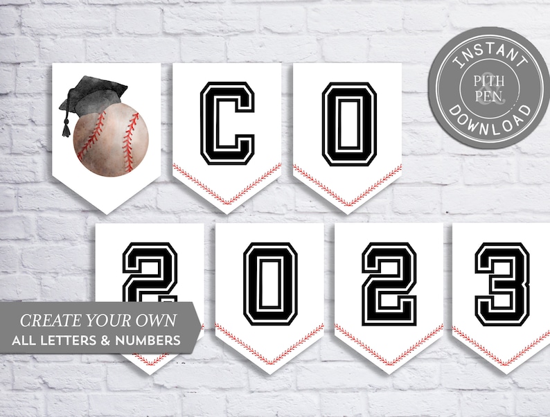 Baseball Graduation Banner Alphabet A-Z and Numbers Create | Etsy